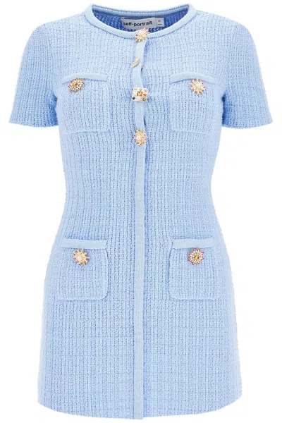 Self-portrait Chic Mini Knit Dress With Jewel Accents In Blue | ModeSens