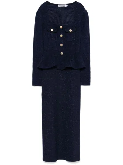 Self-portrait Knit Peplum Midi Dress In Blue | ModeSens