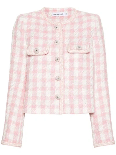 Self-portrait Mini Skirt Check Boucle In Pink | ModeSens