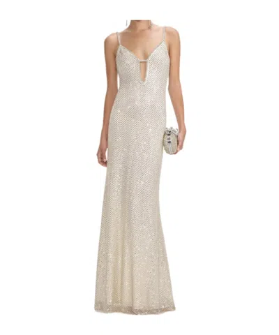 Self-portrait Rhinestone Fishnet Long Dress In Nude | ModeSens