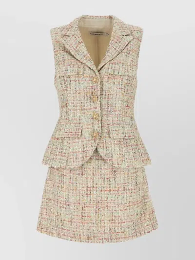 Self-portrait Tweed Dress With Button Detailing And Peplum Waist In ...