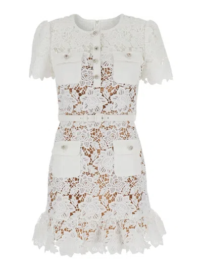 Self-portrait White Lace Mini Dress With Jewel Buttons | ModeSens