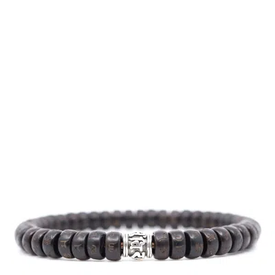 Shar Oke Men's Brown / Silver Om Mani Padme Hum Wood Beaded Bracelet In ...