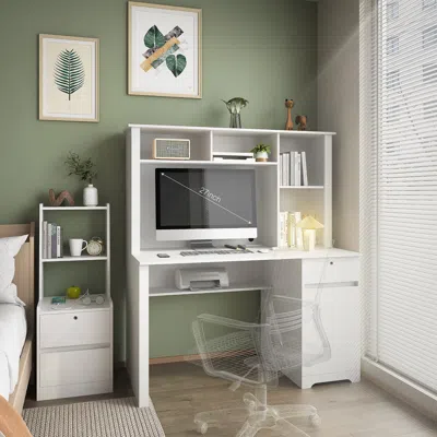 Simplie Fun Home Office Desk, Storage Workbench With Charging In White ...