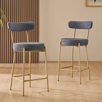 Simplie Fun Set Of 2 Modern Boucle Bar Stools With Gold Legs, 25 ...