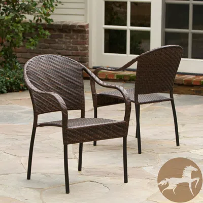 Simplie Fun Stackable Pe Wicker Armchair For Outdoor Comfort In Brown ...