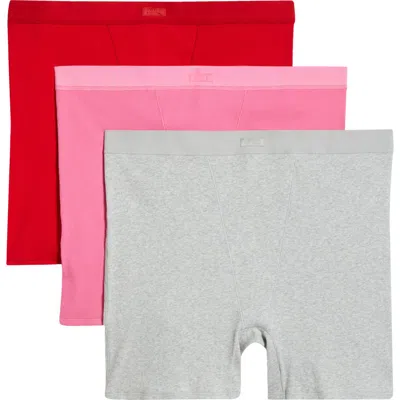 Skims 3-pack Cotton Rib Boxers In Sugar Pink Multi | ModeSens
