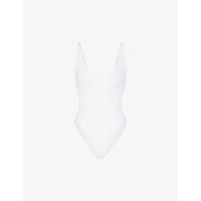 Skims Womens Snow Signature Swim Scoop-neck Stretch Recycled-nylon ...