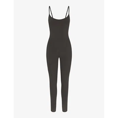 Skims Womens Washed Onyx Outdoor Scoop-neck Cami Cotton-blend Unitard ...