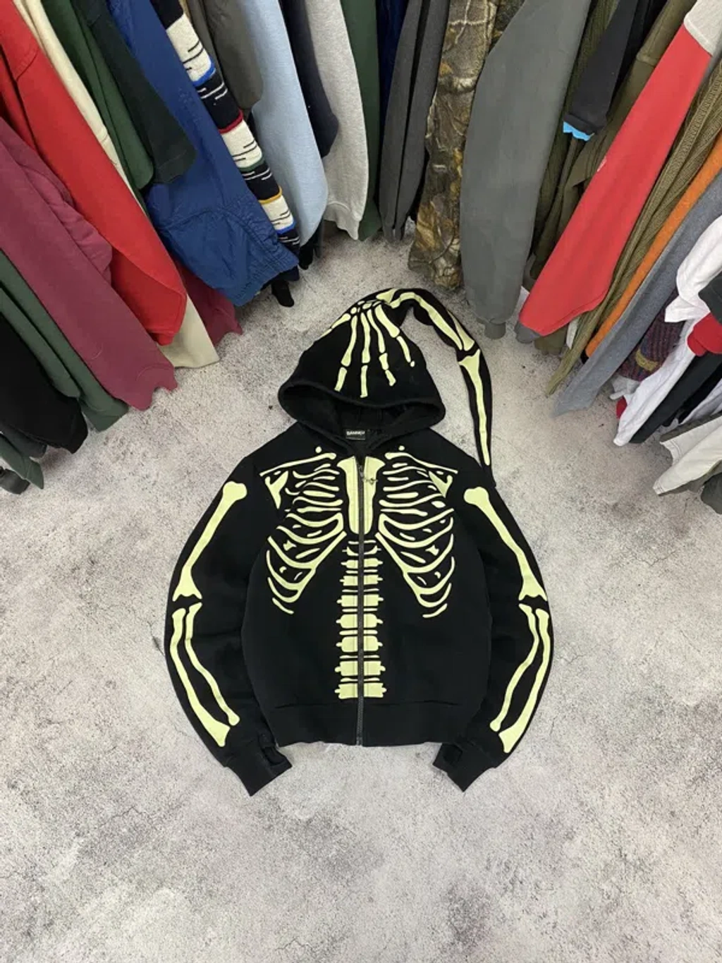 Pre-owned Skulls Skeleton Ku Klux Klan Zip Up Hoodie Full Logo In Black ...