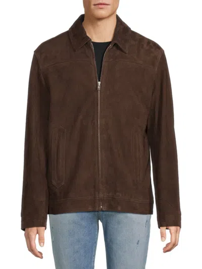 Slate & Stone Men's Suede Zip-up Racer Jacket In Chocolate | ModeSens