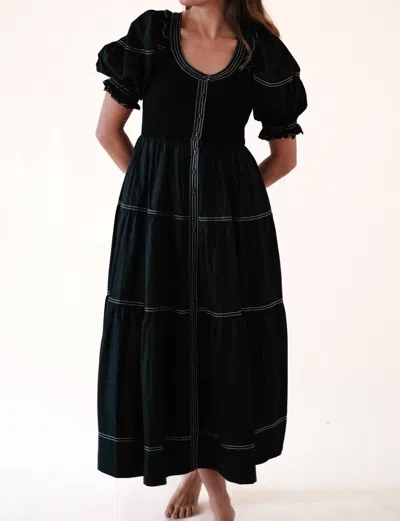 Sofie The Label Viola Contrast Stitch Tiered Midi Dress In Black | ModeSens