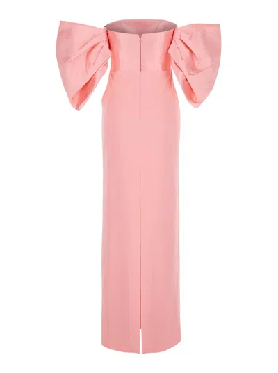 Solace London 'arla' Pink Off-shoulder Long Dress With Pleated Details ...