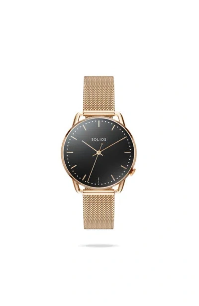 Solios Watches The Solar Curve Mini | Black Dial In Rose Gold Mesh ...
