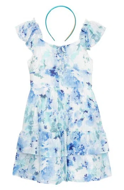Speechless Kids' Watercolor Print Dress & Headband In Ivory/blue | ModeSens
