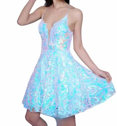 Splash Prom Cross Back Cocktail Mini Dress In Iridescent Blue In Multi ...