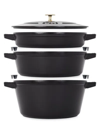 Staub 4-piece Cast Iron Stackable Cookware Set In Black | ModeSens