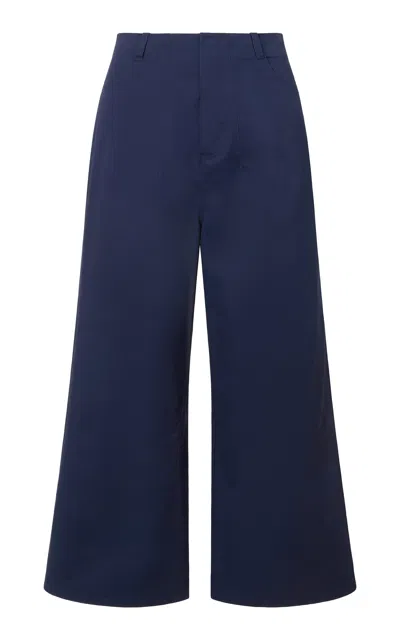 Staud Luca Cropped Stretch-cotton Flare Pants In Navy | ModeSens