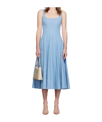 Staud Striped Midi Dress In Blue | ModeSens