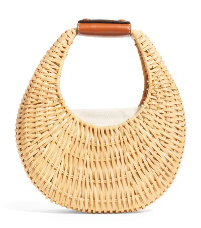 Staud Wicker Mini Moon Top-handle Bag In Beige | ModeSens