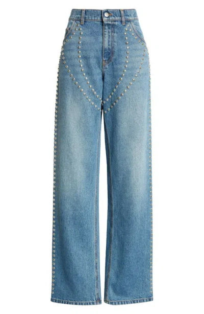 Stella Mccartney Chaps Studded Denim Wide Leg Jeans In Vintage Blue ...