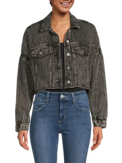 Stoosh Women's Acid Wash Cropped Denim Jacket In Black | ModeSens