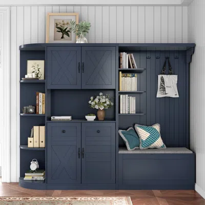 Streamdale Furniture Streamdale Antique Blue Hall Tree Cabinet W ...
