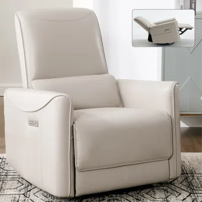 Streamdale Furniture Streamdale Beige Leather Swivel Rocker Recliner ...