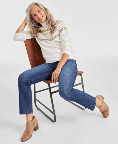 Style & Co Petite Fair-isle Mock-neck Cable-knit Sweater, Created For ...