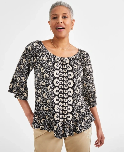 Style & Co Women's Printed On-off Ruffle Sleeve Top, Created For Macy's ...