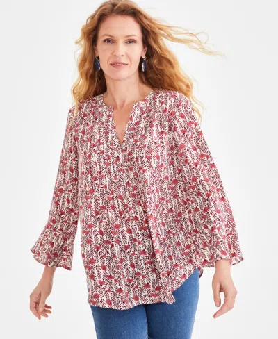 Style & Co Women's Printed Pintuck Ruffle Sleeve Top, Created For Macy ...
