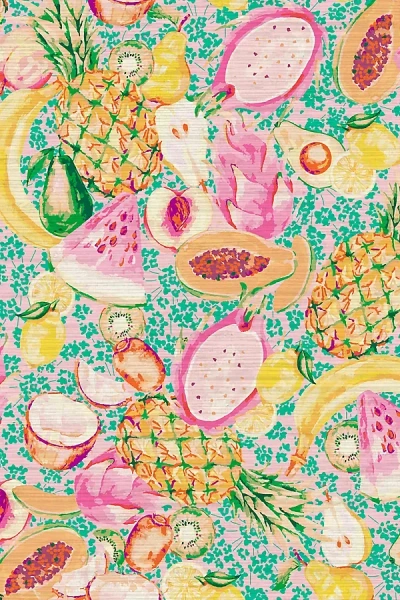 Sunday Social Club Floral Breakfast Club Fruit Grasscloth Wallpaper In ...