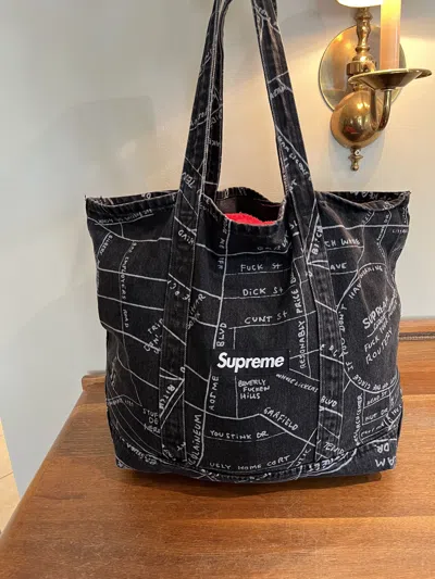 Pre-owned Supreme X Gonz Maps Denim Tote Black Ss/19 | ModeSens