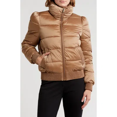 Tahari Cole Quilted Puffer Jacket In Caramel | ModeSens