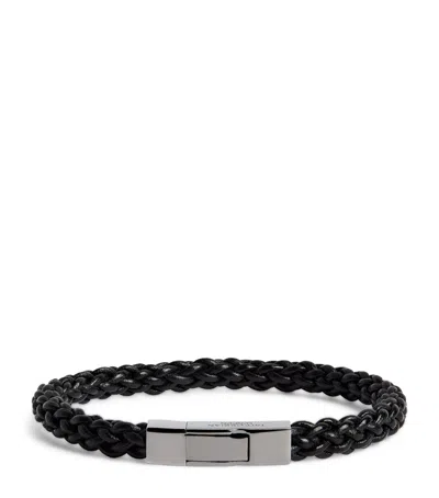 Tateossian Leather Braided Bracelet In Black | ModeSens