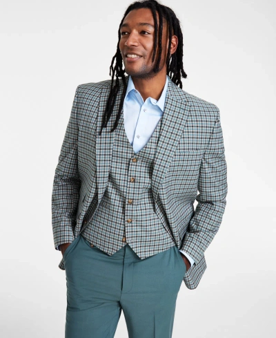 Tayion Collection Men's Classic-fit Plaid Suit Jacket In Teal,black ...