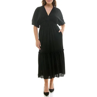 Taylor Dresses Burnout Stripe Puff Sleeve Maxi Dress In Jet Black ...