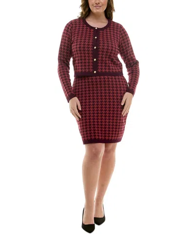 Taylor Plus Size Houndstooth Cropped Jacket & Bodycon Dress In Cognac ...