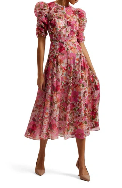 Ted Baker Botani Floral Print Midi Dress In Pink | ModeSens