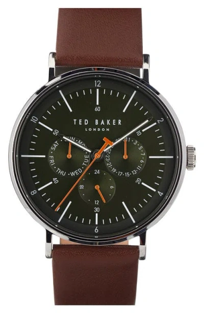 Ted Baker London Timeless Leather Strap Watch, 20mm In Silver/green ...