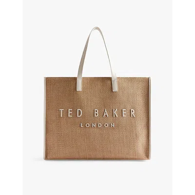 Ted Baker Womens Ecru Pallmer Logo-embroidered Woven Tote Bag | ModeSens
