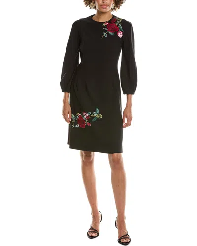 Teri Jon By Rickie Freeman Floral Applique Crepe Sheath Dress In Black | ModeSens