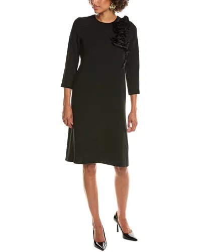 Teri Jon Flower Crepe Shift Dress In Black | ModeSens