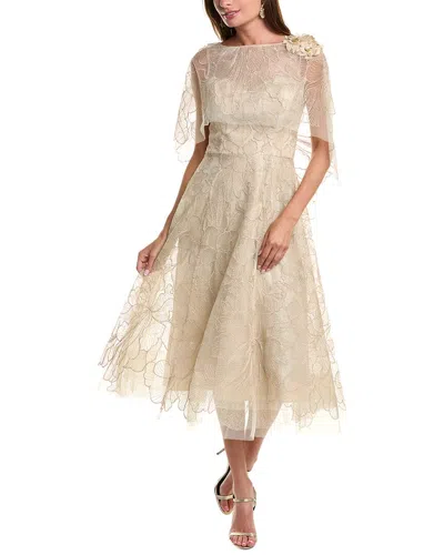 Teri Jon By Rickie Freeman Metallic Lace Capelet Midi Dress In Beige ...