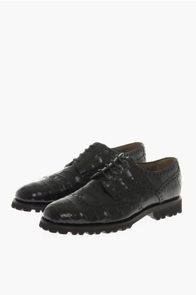 Testoni Crocodile Leather Brogue Sport Derby Shoes In Black | ModeSens
