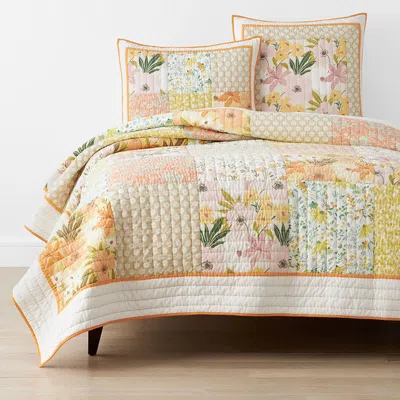 The Company Store Lalita Floral Patchwork Quilt In Orange/coral/pink ...