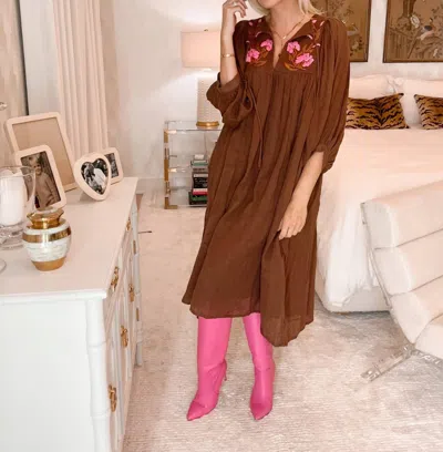 The Fox And The Mermaid Embroidered Dress In Brown | ModeSens