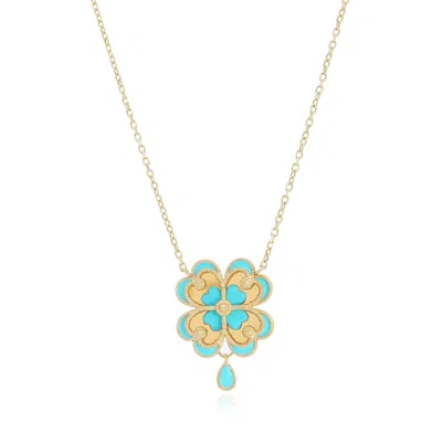 The Lovery Blue Enamel Gold Single Clover Necklace In Multi | ModeSens