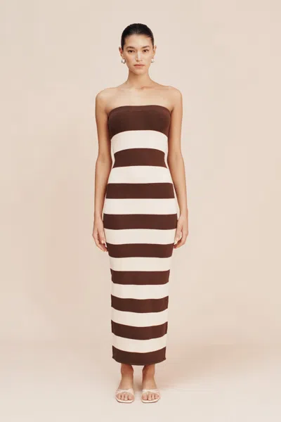 The Posse Theo Strapless Dress In Chocolate Stripe | ModeSens