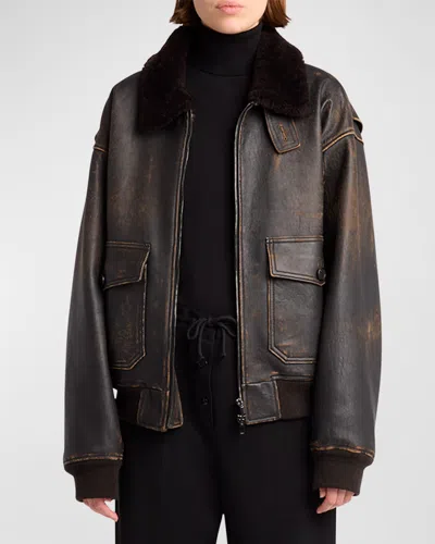 The Row Adonis Lambskin Leather And Shearling Aviator Jacket In Black ...